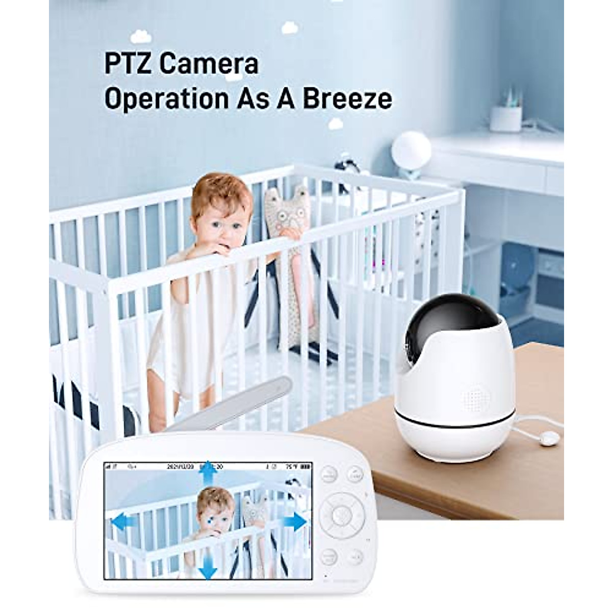 Konnek Stein Baby Video Monitor, Baby Monitor with Camera and Audio 720P HD Resolution, 5.5" Display, Remote Pan/Tilt/Zoom, Two Way Audio, Night Vision, Lullabies, Room Temperature, for New Parents