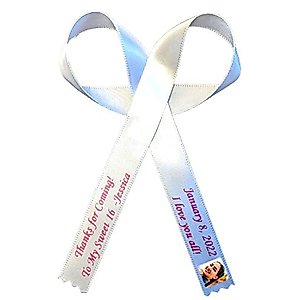 Custom Printed Favor Bow Personalized Ribbon For Birthday Wedding Christmas Communion Baptism Sweet 16 Sweet 15 Baby Shower Bar Mitzvah Bat Mitzvah Party Quinceanera Listones Personalizados Graduation
