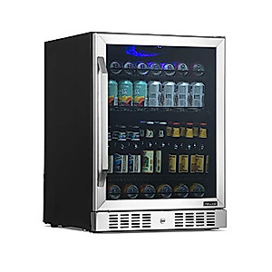 NewAir 24" Beverage Refrigerator Cooler - 177 Can Capacity - Stainless Steal With Built In Mini Fridge and Glass Door | Cool your Soda, Beer, and Beverages to 37F NBC177SS00
