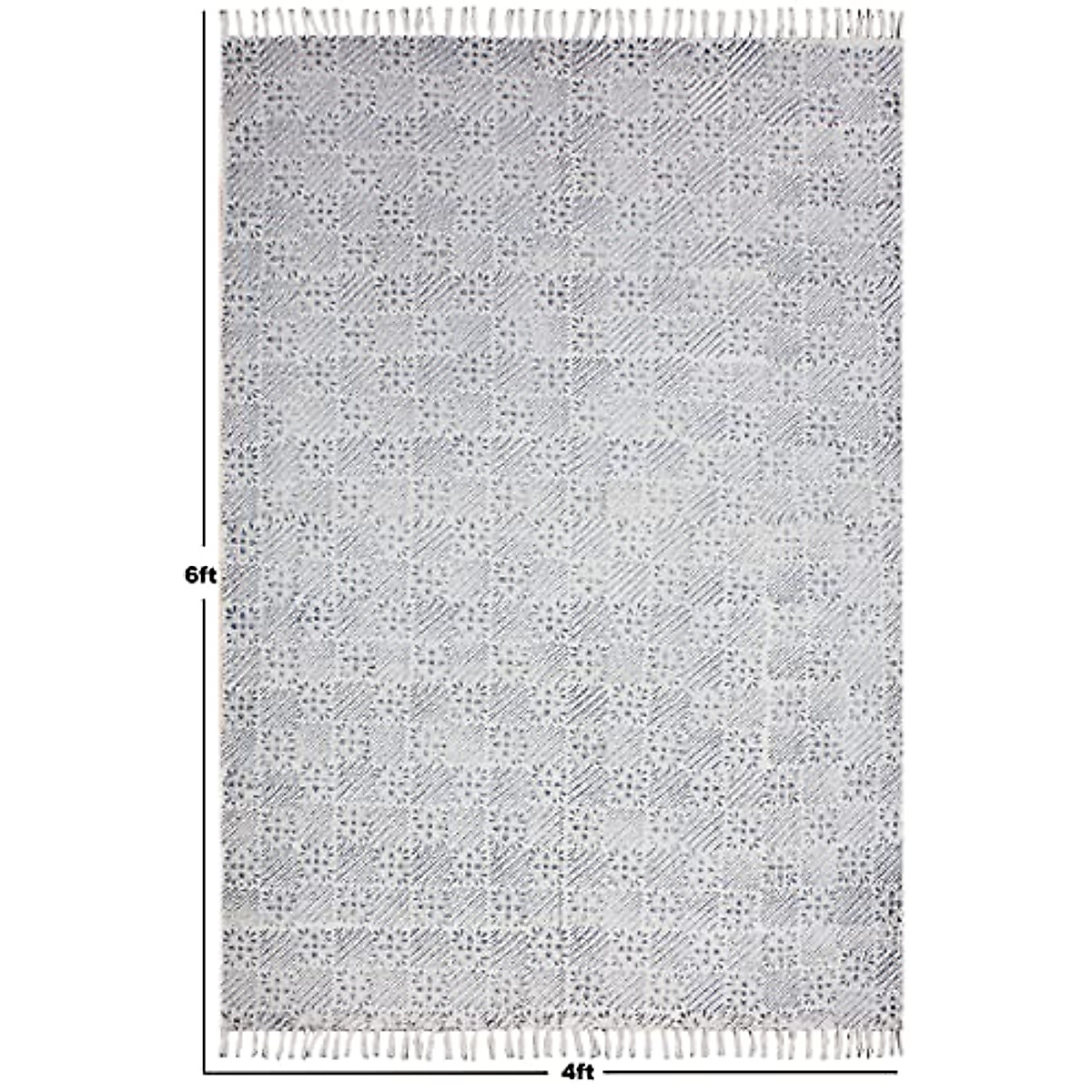 Casavani Hand Made Cotton Dhurrie Abstract Blue & Beige Tassel Rug Easy Care Washable Rugs for Doormat Entryway Living Room Bedroom Hallway Balcony 12x12 Feet Square