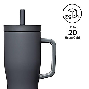 Corkcicle Cruiser Insulated Tumbler with Handle & Straw, Flint, 22 oz – 100% Leakproof Cupholder Friendly Water Bottle Keeps Drinks Cold 20hrs