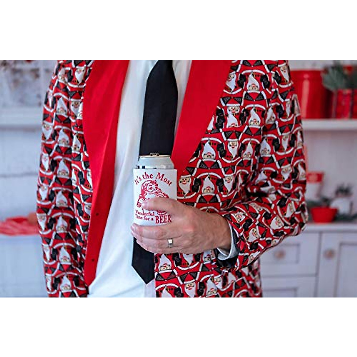 Funny Christmas Santa Beer Can Cooler Stocking Stuffer Party Favor Gift for Men Adult- Set of 2 (Its the Most Wonderful Time for a Beer)