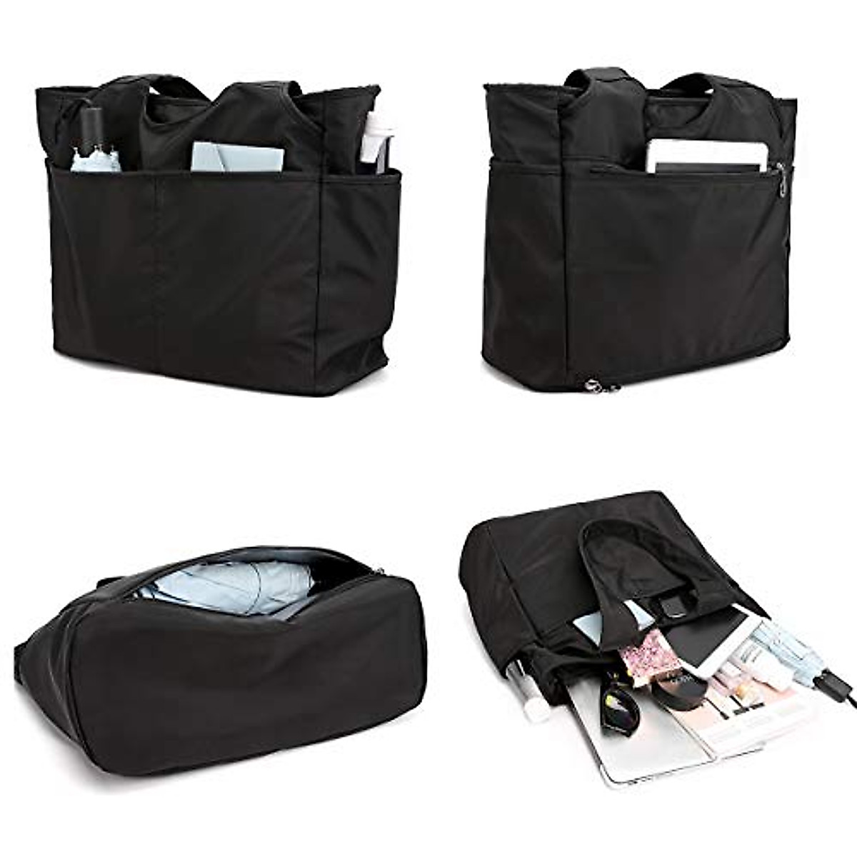 Collsants Nylon Tote Bag Waterproof Shoulder Bag for Women Lightweight Travel Handbag Multi Pocket with Zipper