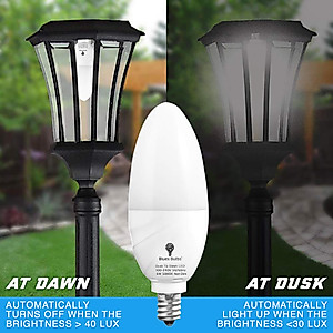 6 Pack BlueX Dusk to Dawn LED Bulbs, 6W E12 Base Light Bulb - 65W Equivalent – 5000K Daylight White - Smart Light Sensor Candelabra Bulb, Home Security Driveway, Yard, Porch Lighting