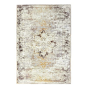 SUPERIOR Washable Indoor Runner Rug, Unique Home Floor Throw for Living Space, Dining Room, Office, Bedroom, Hallway, Entryway, Rustic Distressed Geometric Decor, Dove Collection, 6' x 9'