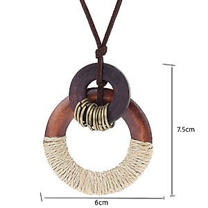 GelConnie Womens Pendant Necklace Wood Handmade Jewelry Leather Necklace Long Rope Sweater Necklace for Woman
