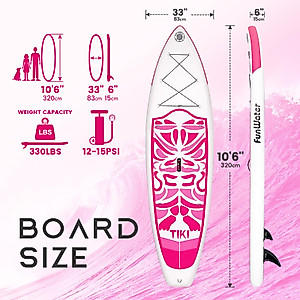 FunWater Inflatable 10'6×33"×6" Ultra-Light SUP for All Skill Levels Everything Included with Stand Up Paddle Board, Adj Paddle, Pump, ISUP Travel Backpack, Leash, Waterproof Bag