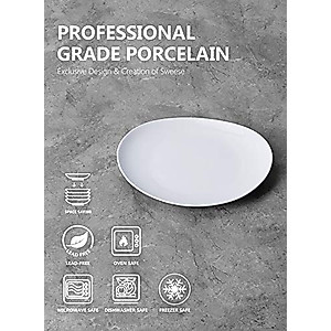 Sweese White Dinner Plates 11 Inch - Porcelain Modern Curve Square Plate Set of 6 - Dishwasher, Microwave, Oven Safe, Smooth Glaze, Scratch Resistant - 150.001