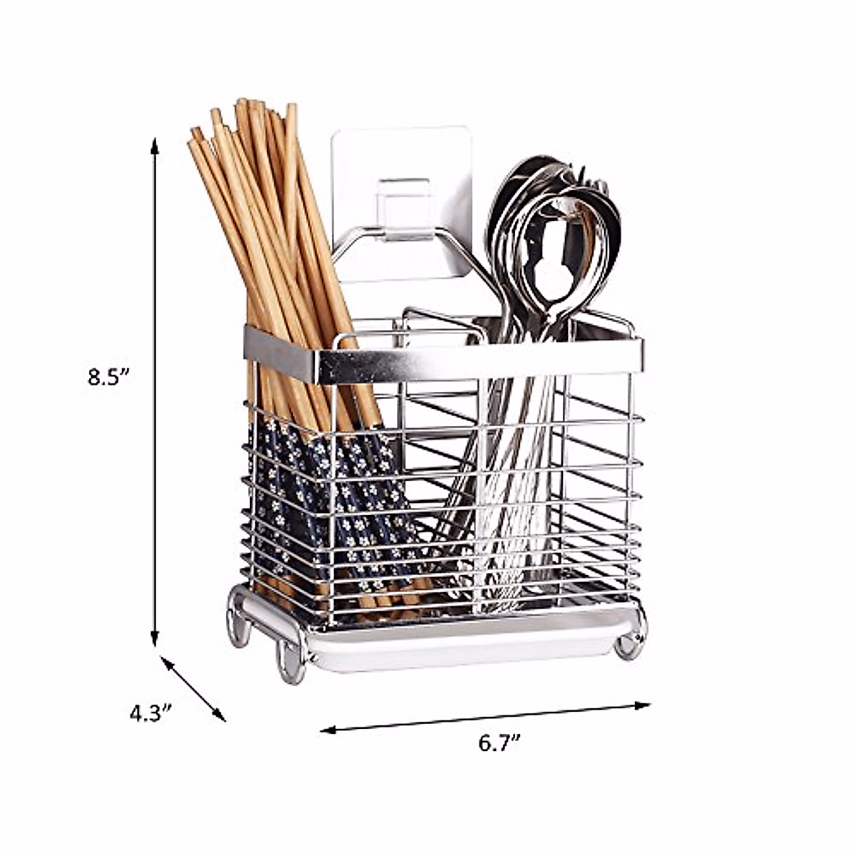 SUS 304 Stainless Steel Hanging 2 Compartments Mesh Utensil Drying Rack/Chopsticks/Spoon/Fork/Knife Drainer Basket Flatware Storage Drainer (Square)