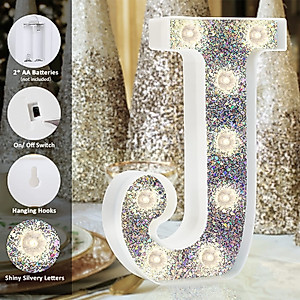 LED Marquee Letter Lights, Light Up Silver Diamond Alphabet Marquee Letters Sign Glitter Silver Party Decorations Girls Birthday Gifts Bedroom Night Light Wedding Bar Christmas Decor, Bling Letter A