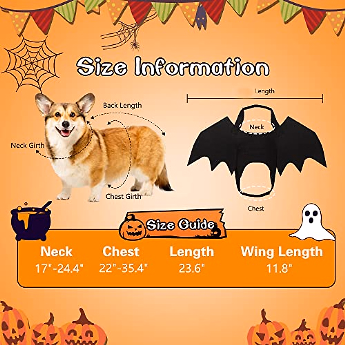 Chichome Dog Halloween Costumes Bat Wings Halloween Costumes Pet Bat Costume for Dogs Pet Cosplay Halloween Funny Cool Costume Halloween Outfits for Medium Large Dog, grey