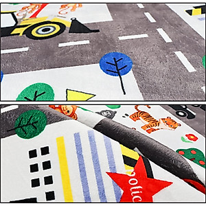 LTKOUGFAM Kids Rug City Life Playmat Play Carpet for Playing Cars Toy, Kids Baby Play Mat for Floor, Educational Road Traffic Floor Area Rug, Kids Rugs for Playroom Room Bedroom (78.7X 59 Inch)
