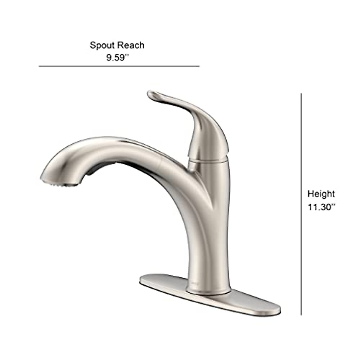 Kitchen Sink Faucet - Single Handle Pull-Out Sprayer Kitchen Faucet in Brushed Nickel with Deckplate(Brushed Nickel)…