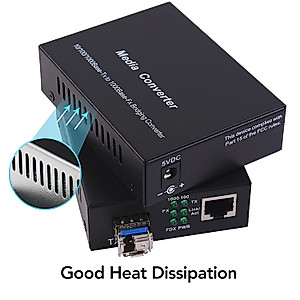 A Pair of 1.25G Gigabit Ethernet Fiber Media Converters with SFP LC Single Core Transceiver Module, Single-Mode LC, SMF RJ45 to SFP Slot up to 30KM, 10/100/1000Base-Tx to 1000Base-SX (2 Pack)