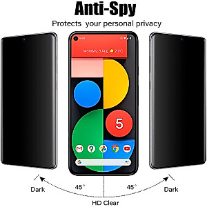 AISELAN for Google Pixel 5 Privacy Tempered Glass, [2 Pcs] Anti-Spy Anti-Scratch Anti-Peeping Privacy Screen Protector Proteceive Film for Google Pixel 5