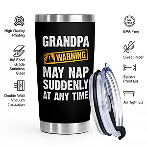 Leebbsin Funny 20oz Tumbler With Lid - Unique Gifts for Grandpa From Granddaughter, Grandson - Best Grandfather Birthday Gift, New Grandpa
