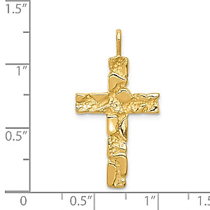 Solid 14k Yellow Gold Nugget Cross Pendant Charm - 34mm x 18mm