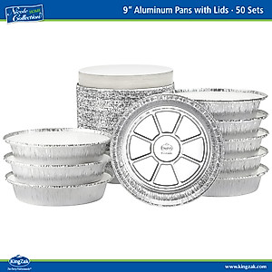 Nicole Home Collection Aluminum Pans 9” Round Disposable Foil Pans With Lids (50 Pack) – 9 Inch Round Disposable Takeout Pans With Board Lids (9" Inch Round)