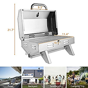 ROVSUN Portable Tabletop Propane Grill, Outdoor Gas Grill with Built-in Thermometer & Full Stainless Steel Body for Picnic Camping BBQ RV Patio Garden