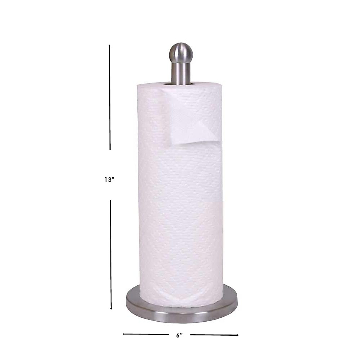 Home Basics Free-Standing Stainless Steel Paper Towel Holder with Weighted Base, Silver
