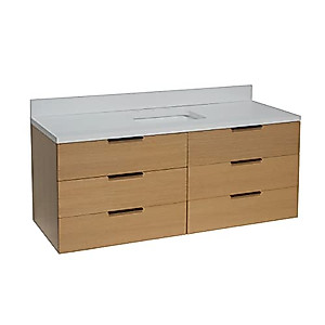 Kitchen Bath Collection Oslo 60-inch Floating Wall-Mounted Single Bathroom Vanity: Includes Blonde Wood Cabinet with Matte White Countertop and White Ceramic Sink