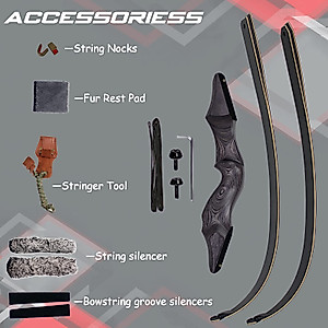 SinoArt 58" Takedown Recurve Bow Bamboo Limbs Archery Right and Left Handed Riser Bow for Hunting Target Shooting 25-65Lbs(40Lbs, Left Hand)