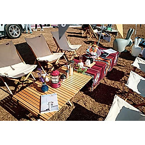 Go-Trio 4ft Low Portable Picnic Table, Boho Picnic Table with Carry Bag, Wooden Picnic Table Foldable, Adjustable Height Roll Up Folding Wooden Table Indoor Outdoor Camping, BBQ, Travel, Beach, Party