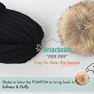FURTALK Womens Beanie Satin Lined Knitted Beanie with Pom Winter Hat for Women Black