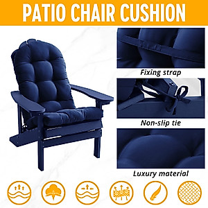 FILUXE Adirondack & Rocking Chair Cushion, High Back Patio Cushions - Waterproof Solid Tufted Pillow, Indoor/Outdoor Pads with Ties, Fade-Resistant & Seasonal All Weather Replacement (Royal Blue, 2)