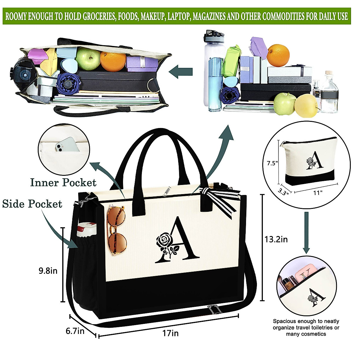 YOOLIFE Gifts for Women, Birthday Gifts for Women, Teacher Gifts, Birthday Gifts for Her Friend Teacher Mom Sister, Gifts for Women, Wife Gift, M Initial Tote Bag