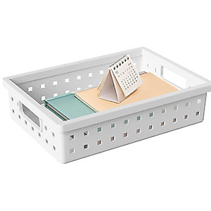 carrotez Small Plastic Storage Tray Basket, Small Items Storage Organizer for Vanity, Office, Bathroom, Bedroom, Dress Room, Kitchen, Drawers - White