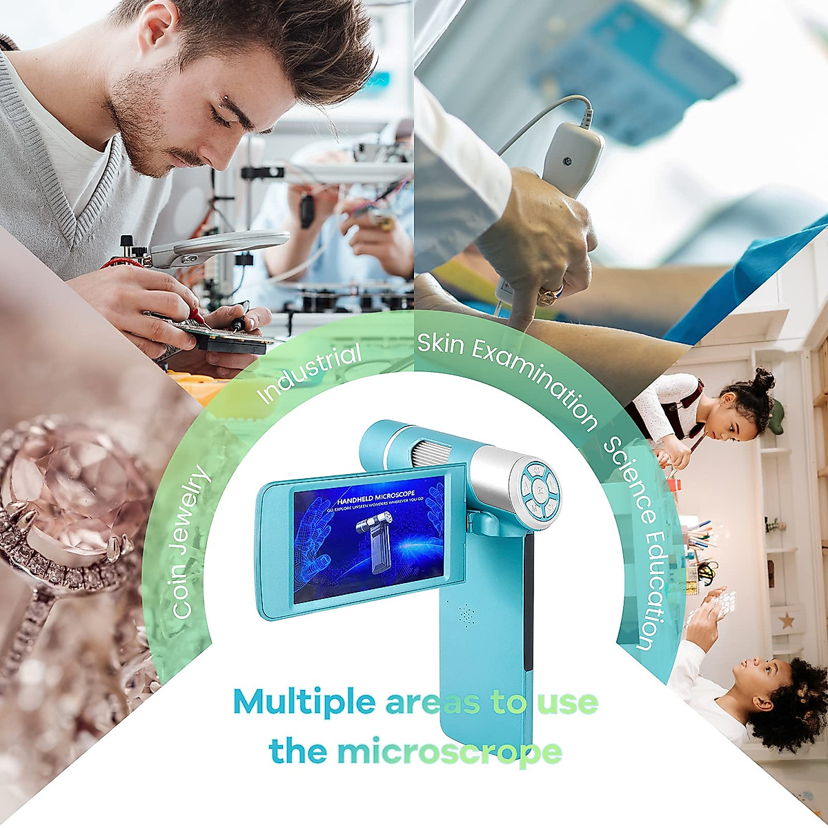 Andonstar AD203 Handheld Digital Microscope, Portable Pocket Microscope for Adults and Kids, USB Microscope Camera, FHD 4-Inch Rotatable Monitor, Coin Magnifier, Windows Compatible, 32GB(Blue)