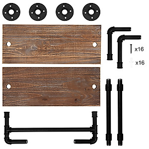 HouseAid Industrial Pipe Floating Shelves with Towel Bar, 24 Inch Farmhouse Vintage Style Shelf for Bathroom, Wall Mounted, Matte Black (2 Tiers)