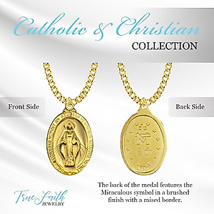 TrueFaithJewelry 14KT Gold-Plated Sterling Silver Our Lady Of Grace Miraculous Medal Necklace Pendant Religious Jewelry, 1 1/8 Inch