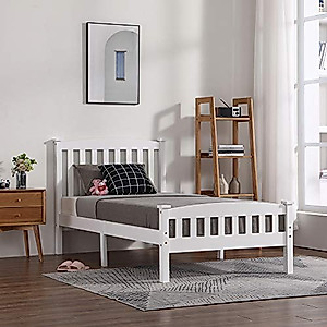Twin Bed Frame with Headboard Wooden Platform Bed with Wood Slat Support Single Platform Bed with Wood Slat Solid Wood Foundation No Box Spring Needed