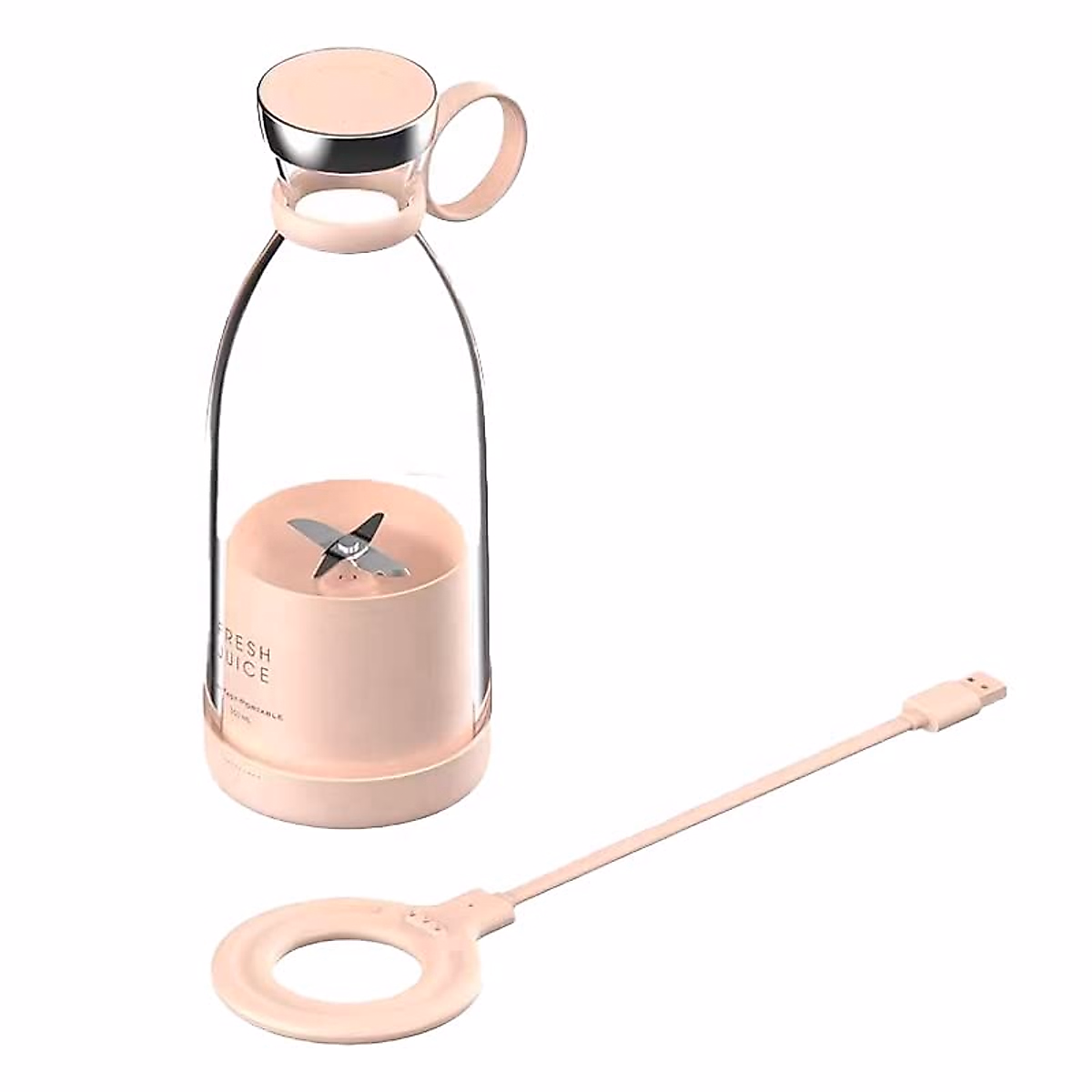 Portable Mini Blender with Wireless Charging for Home, Office & Outdoor 350ml, Spillproof, Travel Bottle for Juice, shakes and smoothies (PINK)