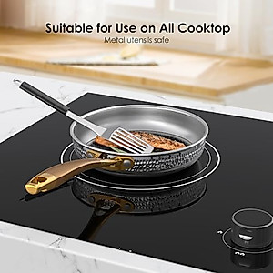 Homaz life 8-Inch Frying Pan, Tri-Ply Stainless Steel Cookware, Induction Ready, Compatible with All Cooktops, Dishwasher Safe, Non-Toxic, Gold-Colored Stay-Cool Handle