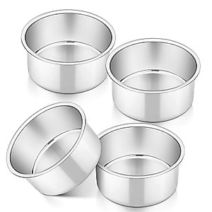 P&P CHEF Cake Pan Set of 4, Stainless Steel Baking Round Cake Pans Tins Bakeware for Birthday Wedding, Leak-proof & Easy Clean, Mirror Finish & Easy Releasing, 4 Inch