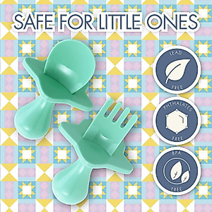 Nooli Toddler Spoons and Forks Toddler Forks and Spoons Baby Utensils, BPA Phthalates-Free, Dishwasher and Sterilizer Safe, Mint