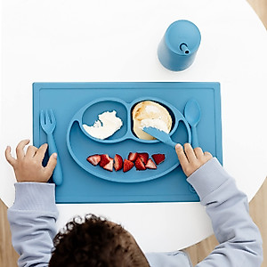 ezpz Happy Utensils - 100% BPA Free Fork, Spoon & Knife for Toddlers + Preschoolers + Self-Feeding - Designed by a Pediatric Feeding Specialist - 24 Months+ (Blue)