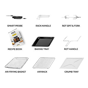 Kalorik Air Fryer Oven MAXX Advance Series 26-Quart with Digital Controls Easy-View Door and 14 Cooking Presets, Includes Cooking Accessories, 1700-Watts, Black