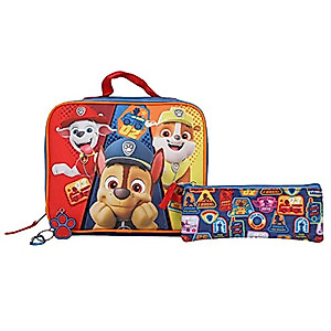Paw Patrol Backpack Set Kids 5 Piece 16" Backpack Lunchbox Utility Case Rubber Keychain Carabiner