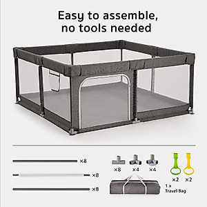 UANLAUO Baby Playpen, Sturdy Playpen for Babies and Toddlers, Safety Baby Play Yards, Easy Assembly Large Baby Playpen for Babies, Anti-Collision BPA-Free Breathable Mesh Play Pen, 59in X 59in (Gray)