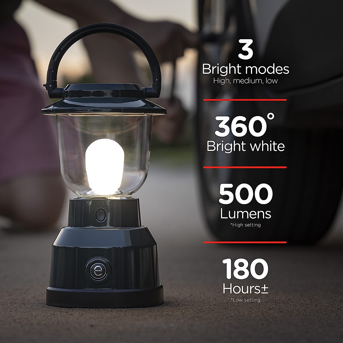 Enbrighten LED Lantern, Green, Battery Operated, 500 Lumens, 180 Hour Runtime, 4D, Bright White Finish, 3 Light Levels, Ideal for Outdoors, Camping, Hurricane, Storm, Tornado & Emergency, 11016