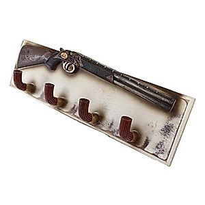 Ebros Gift 20" Long Rustic Western Country Hunter Shotgun with Ammo Bullet Hooks Mounted On Wooden Plank Wall Hanging Decor Hallway Mudroom Entrance Cabin Lodge Organizer for Coats Keys Hats