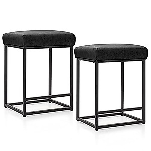 Homall Bar Stools, Counter Height 24" Barstools Set of 2 for Kitchen Island, Bar Chairs PU Leather Backless Modern Square Stool with Thick Cushion and Metal Steel Frame (Black)