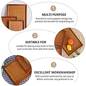 Cabilock Rustic Wooden Serving Trays Rattan Handwoven Rectangular Utensils Food Tea SPA Salon Tray Sundries Storage Organizer Farmhouse Decoration for Home Restaurant Brown 30x20cm