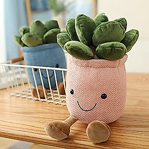 WUZHOU Tulip Plush Toy, 13.7" Flower Pot Stuffed Plushie Pillow Decoration, Soft Fluffy Toy Succulent Plants Friend Throw Pillow, Multicolor (Pink-Succulent)