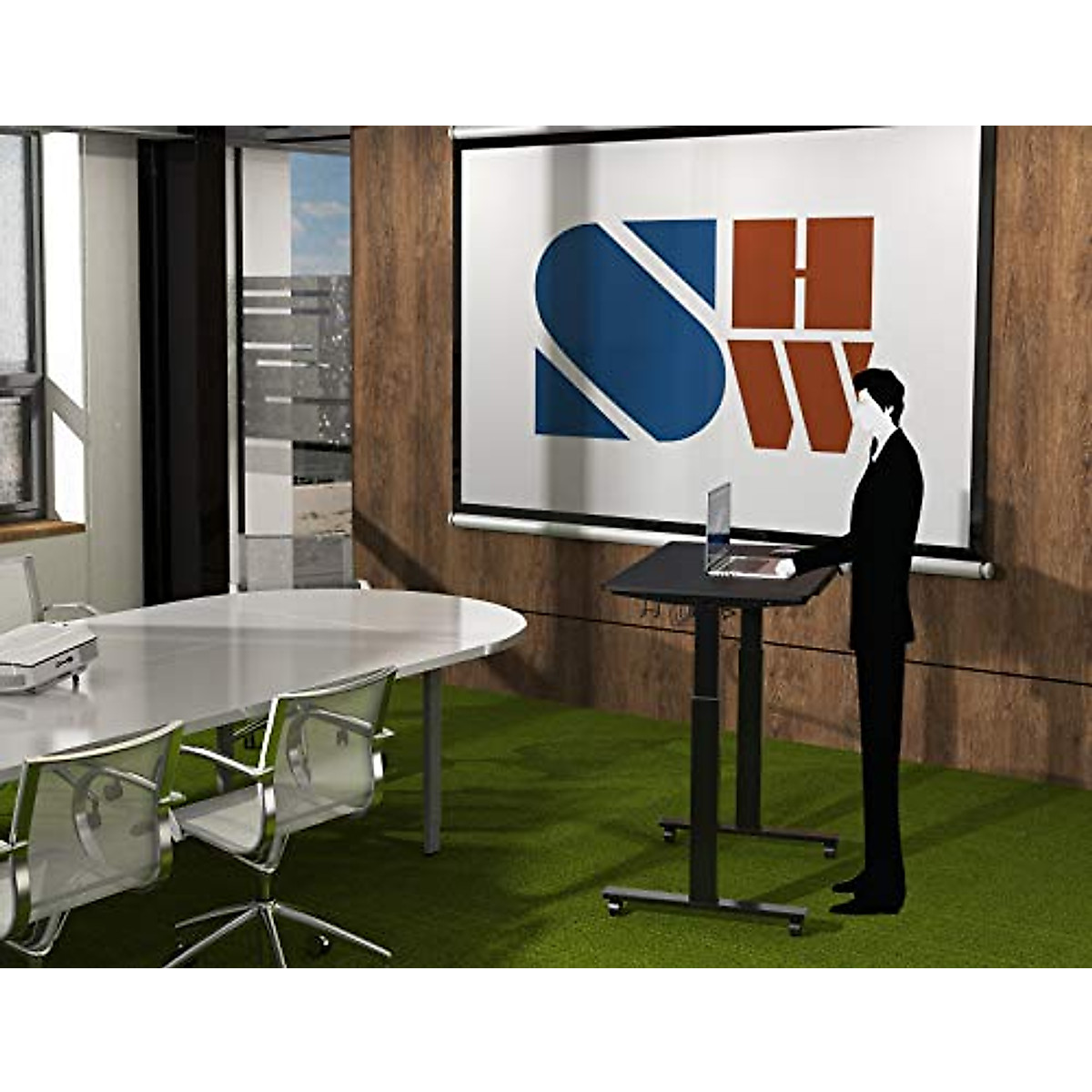 SHW Electric Height Adjustable Mobile Rolling Standing Desk Workstation, 40 x 24 Inches, Black