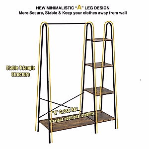 Finnhomy Rustic Clothes Rack, Clothing Rack for Hanging Clothes Heavy Duty Garment Rack with 5 Wood Shelves Freestanding Portable Closet Organizer for Bedroom/Entryway/Boutiques，Matte Black